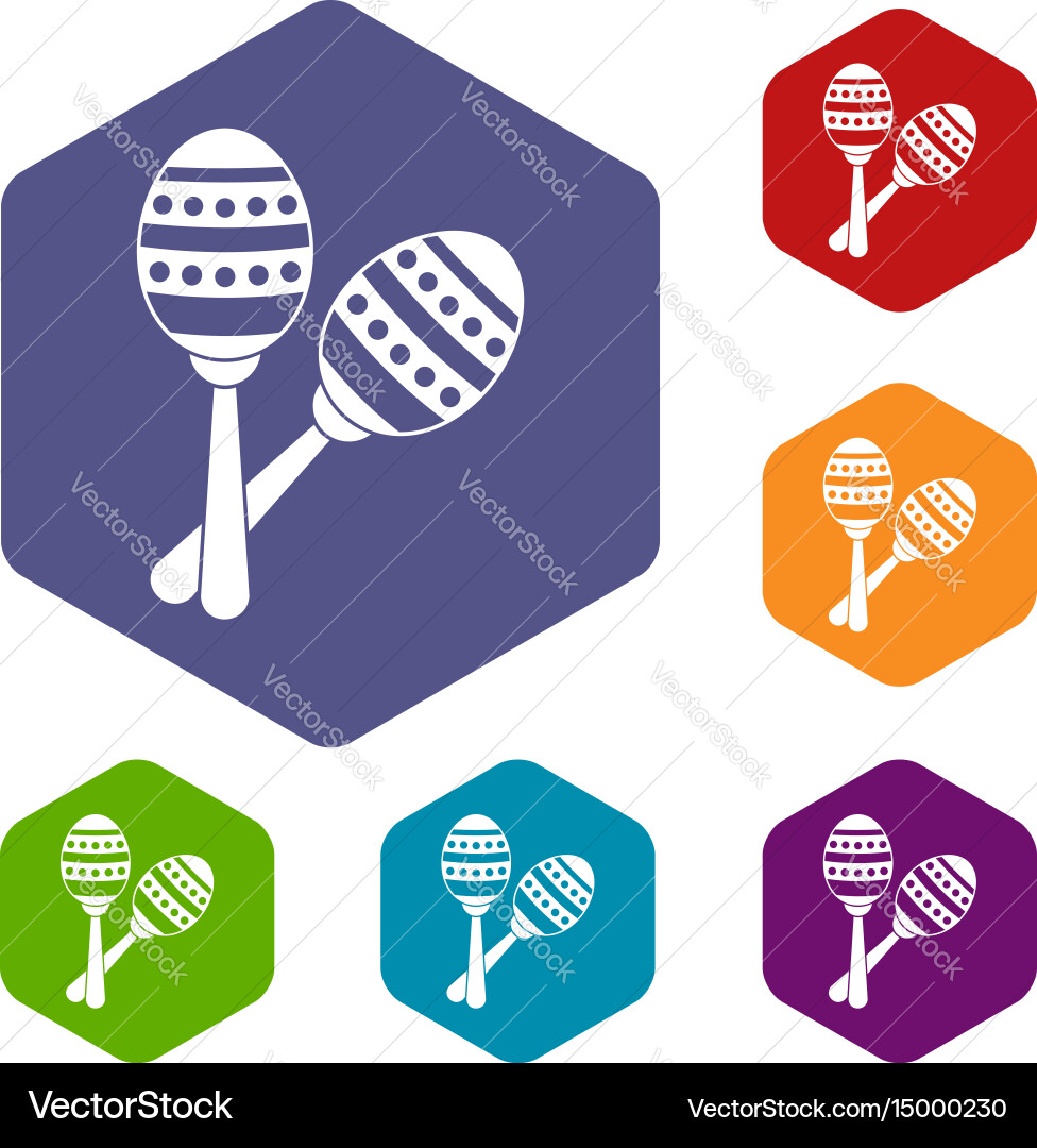 Maracas icons set hexagon Royalty Free Vector Image