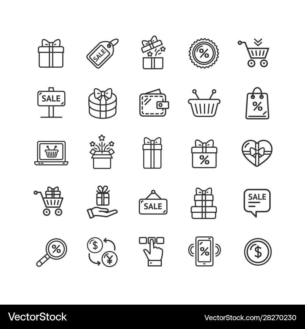 Sale sign black thin line icon set Royalty Free Vector Image