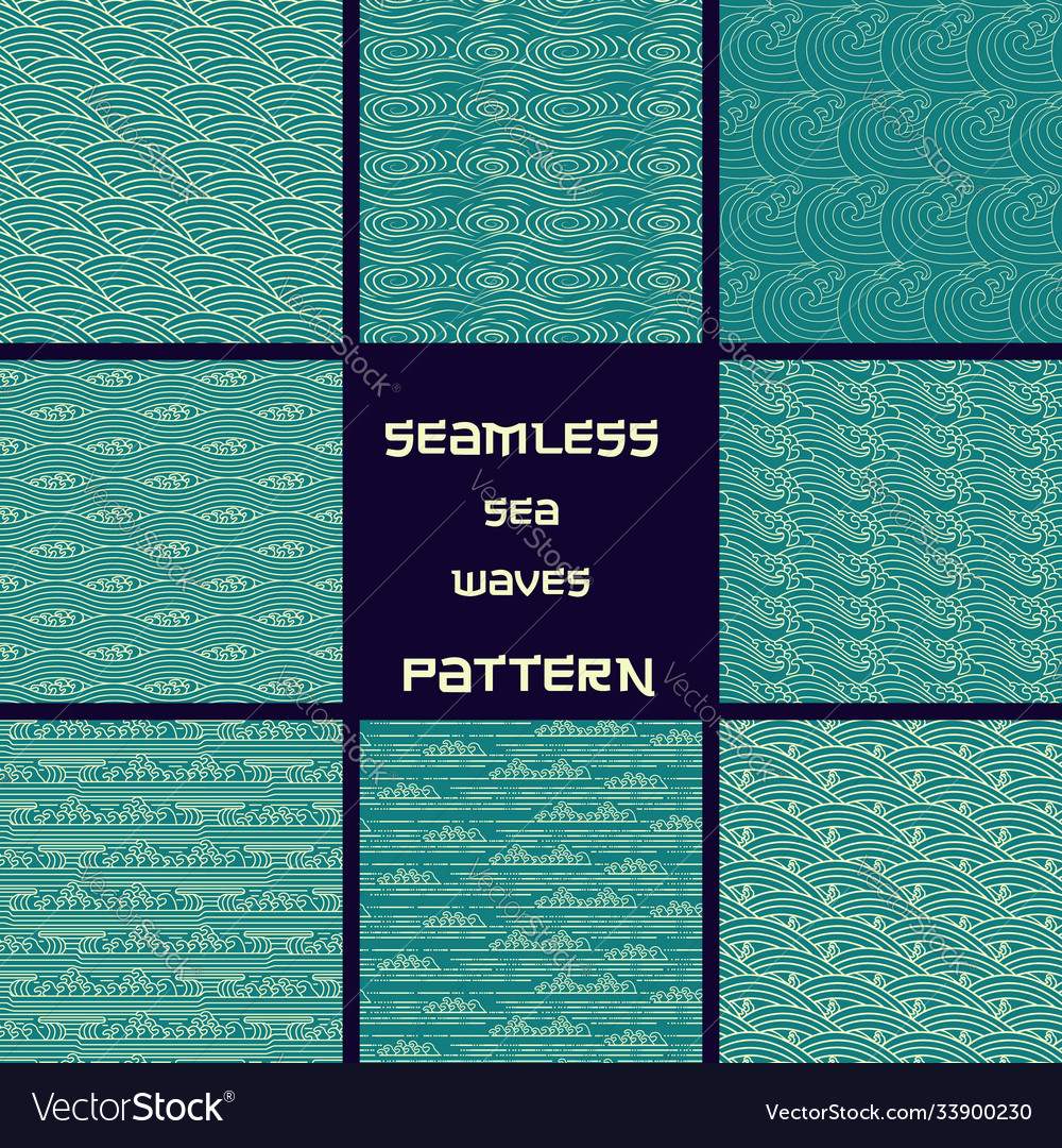 Set seamless sea ocean waves pattern Royalty Free Vector