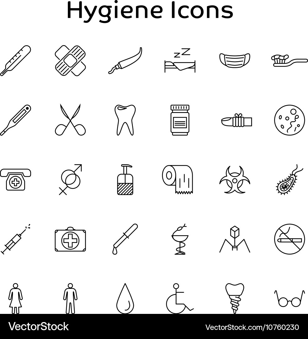 Simple outline set hygiene icons Royalty Free Vector Image