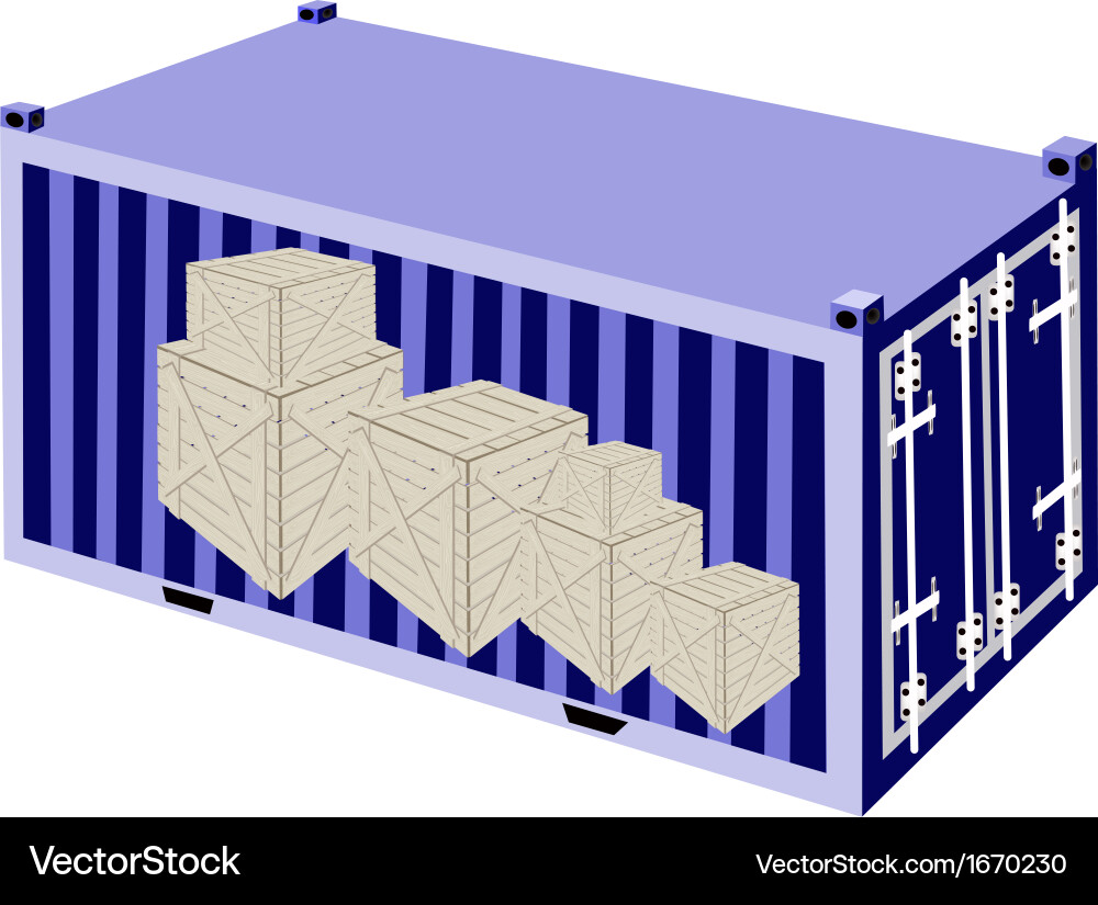Stack of wooden crates in a cargo container Vector Image