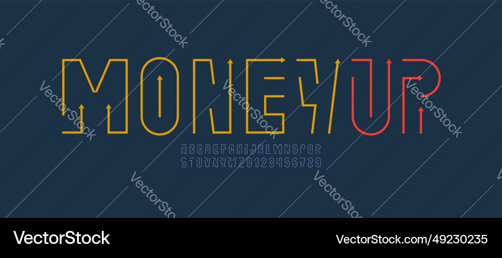 Alphabet narrow font from thin line with arrows Vector Image