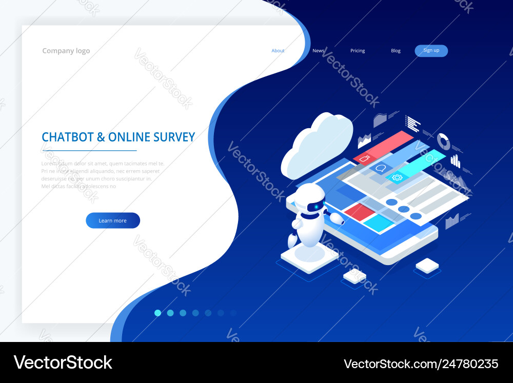 Isometric chat bot and online survey exam Vector Image