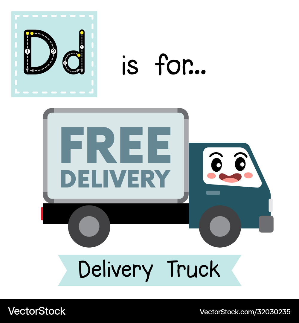 Letter d tracing delivery truck Royalty Free Vector Image