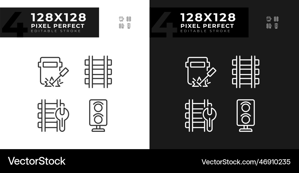 Railroad maintenance pixel perfect linear icons Vector Image