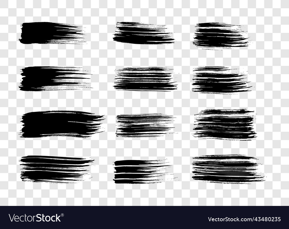 Set of black hand drawn brush strokes Royalty Free Vector