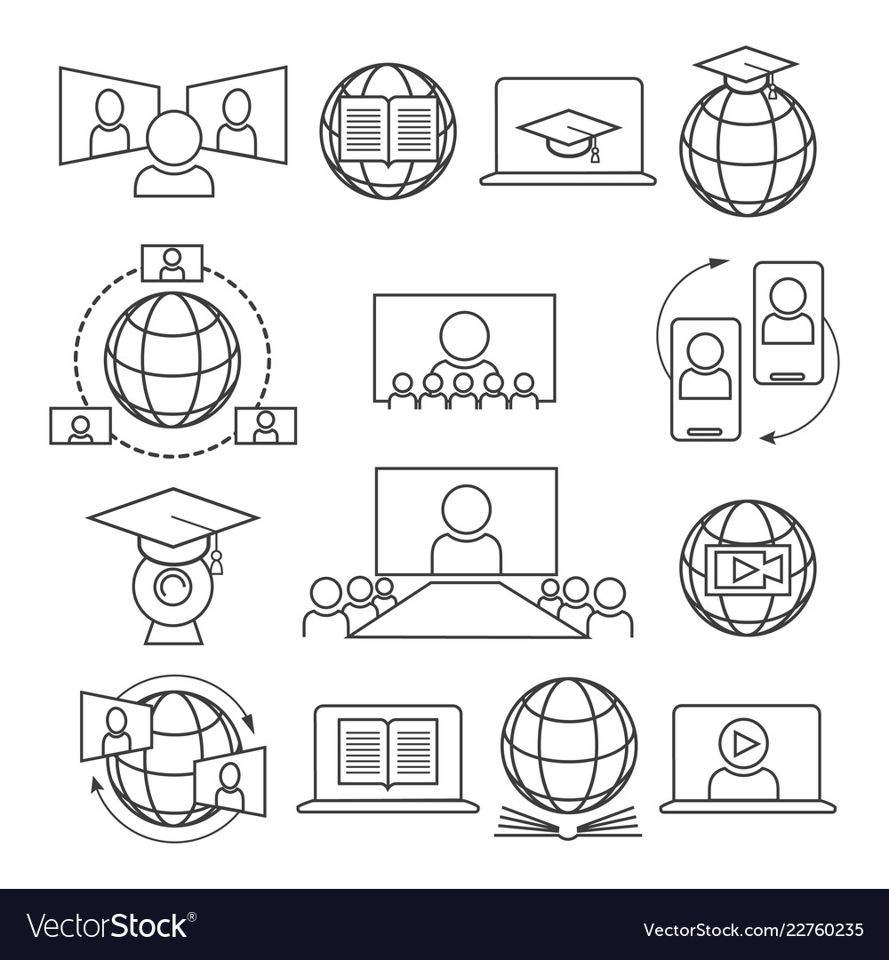 Webinar online learning icon set Royalty Free Vector Image
