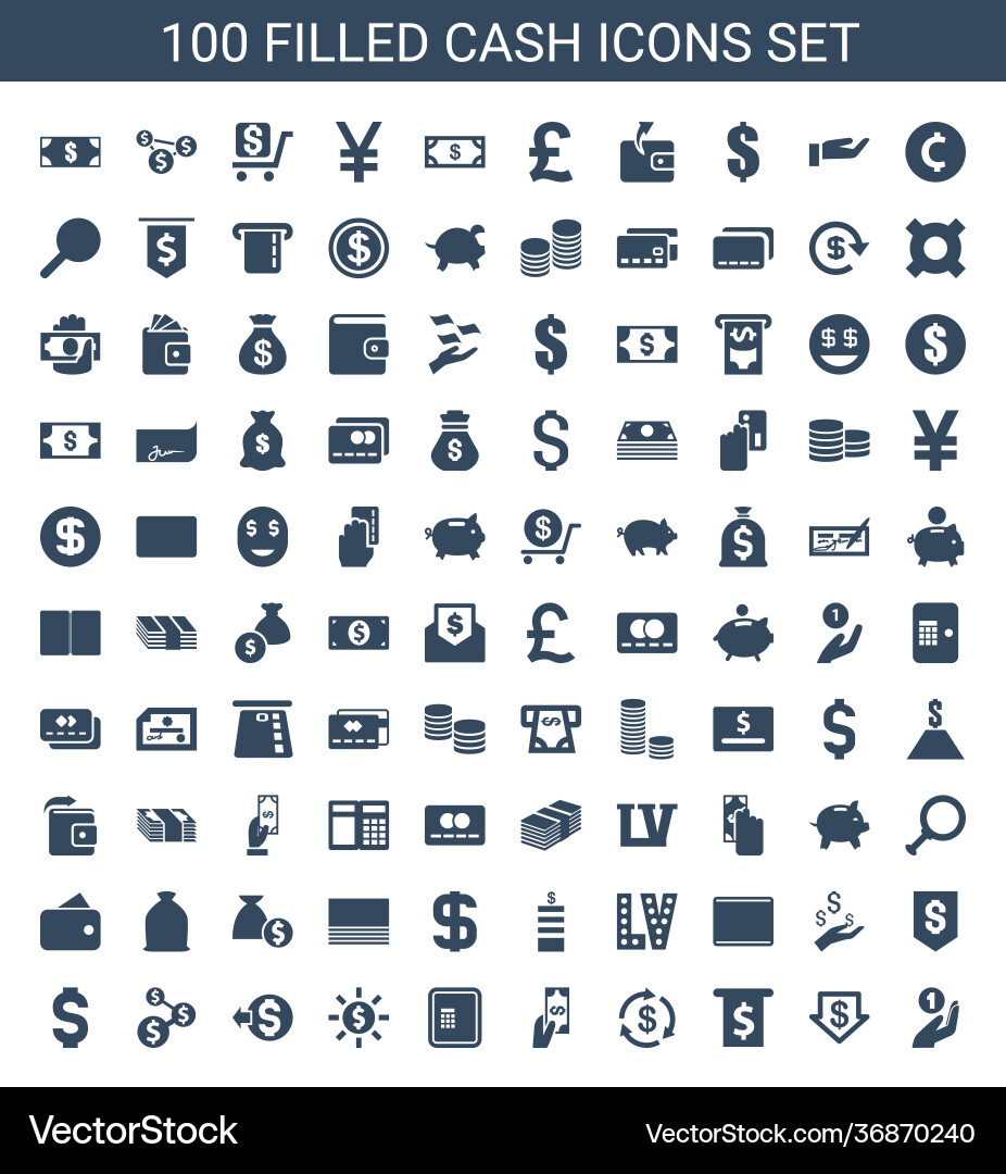 100 cash icons Royalty Free Vector Image - VectorStock