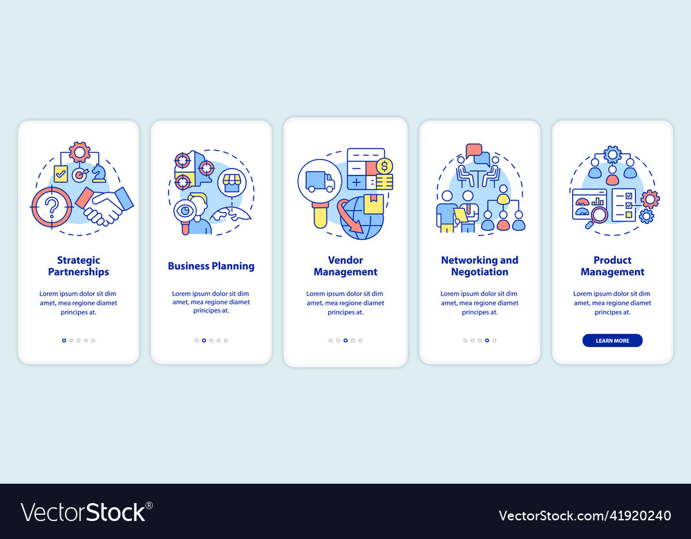 Business development ways onboarding mobile app Vector Image