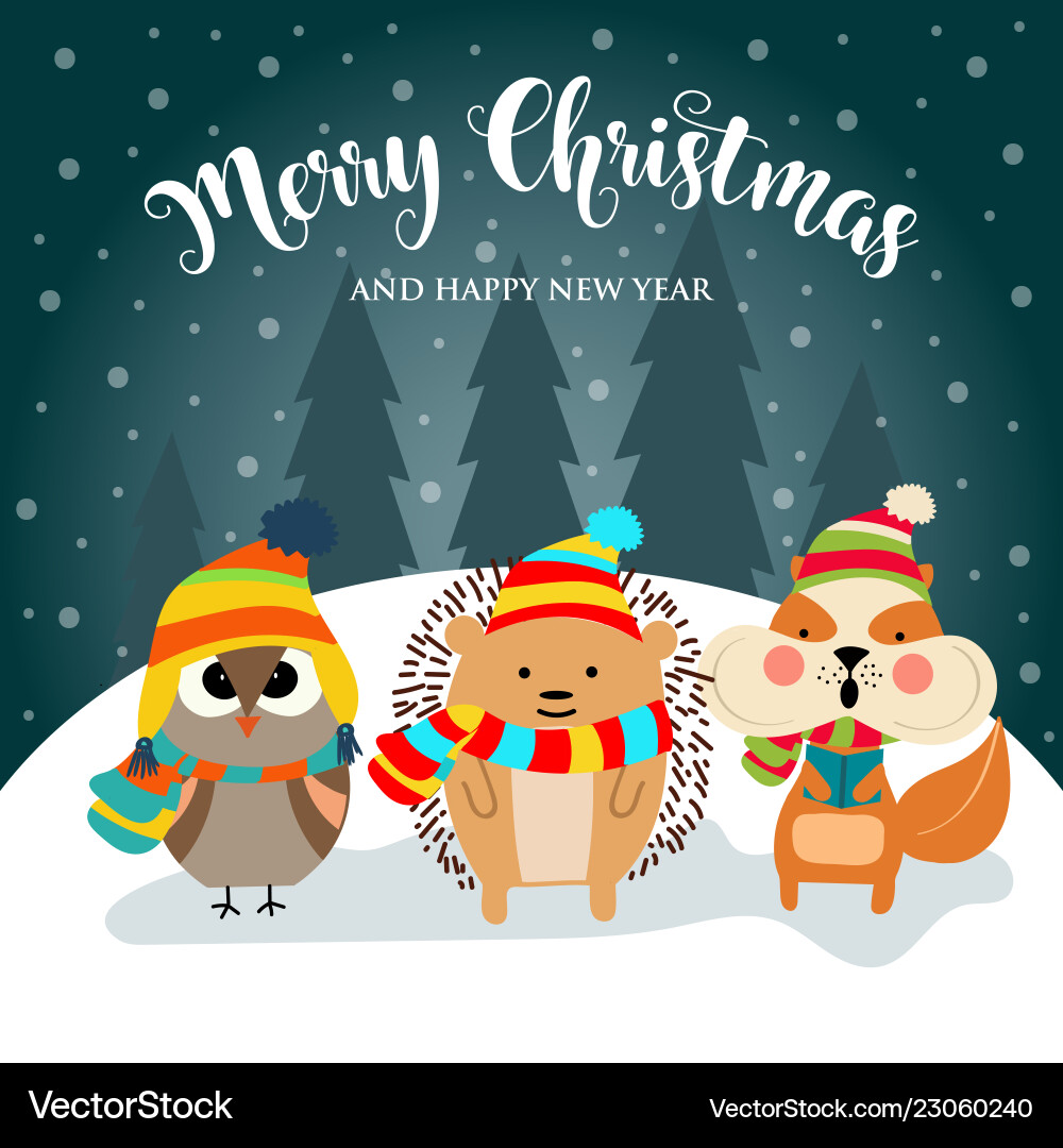 Christmas card with cute dressed animals Vector Image