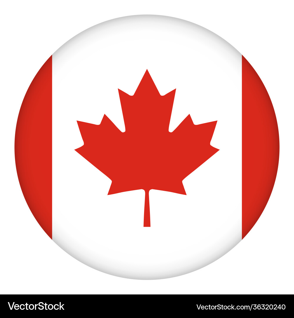 Flag canada round icon badge or button Royalty Free Vector