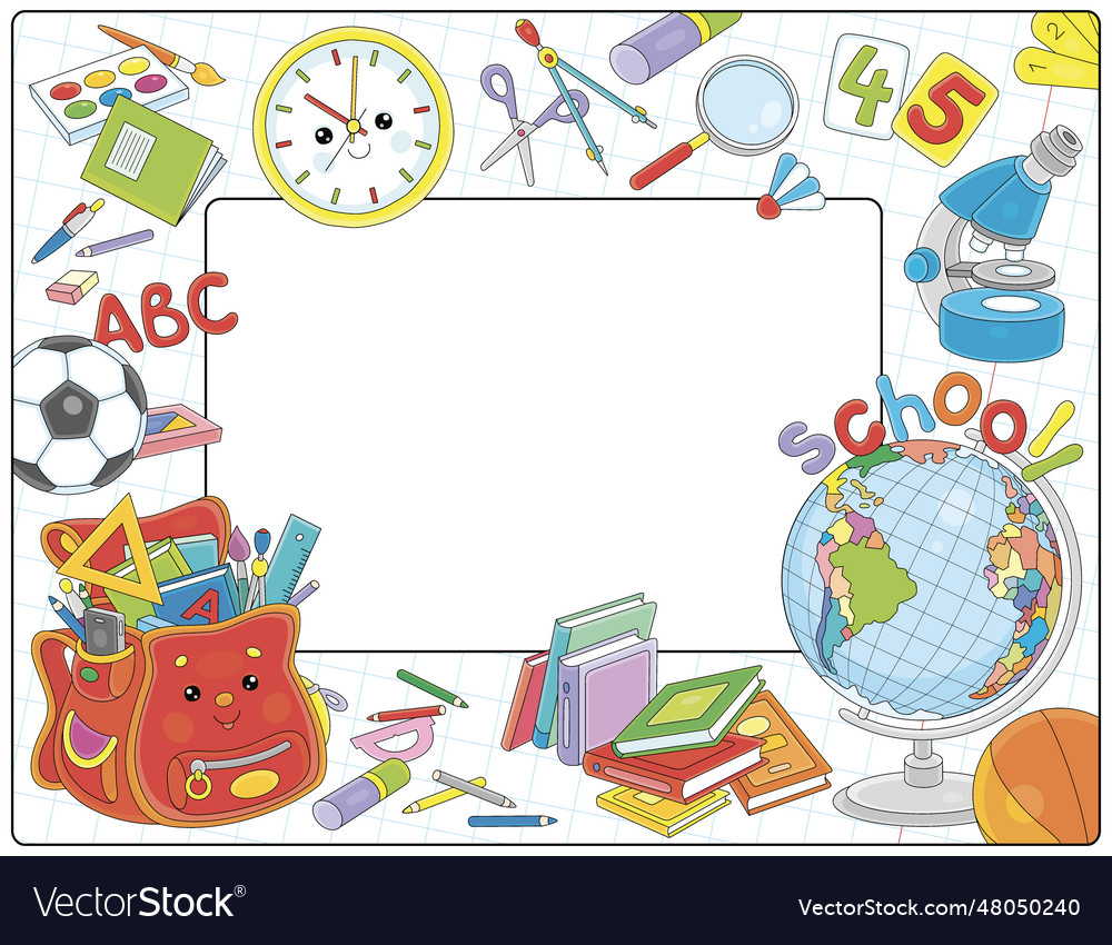 Funny cartoon school frame border Royalty Free Vector Image