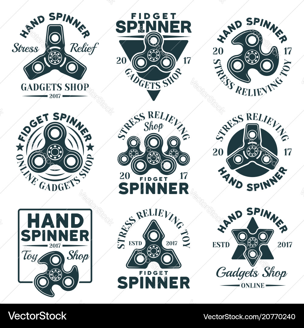Hand spinner shop set of emblems with text Vector Image