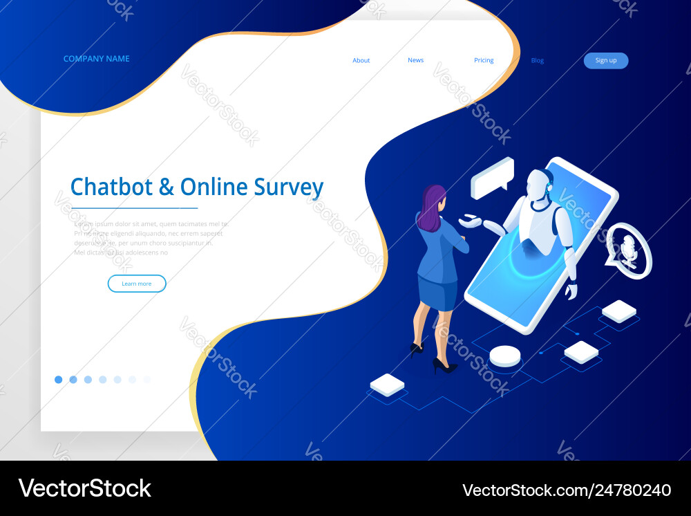 Isometric chat bot and online survey online exam Vector Image