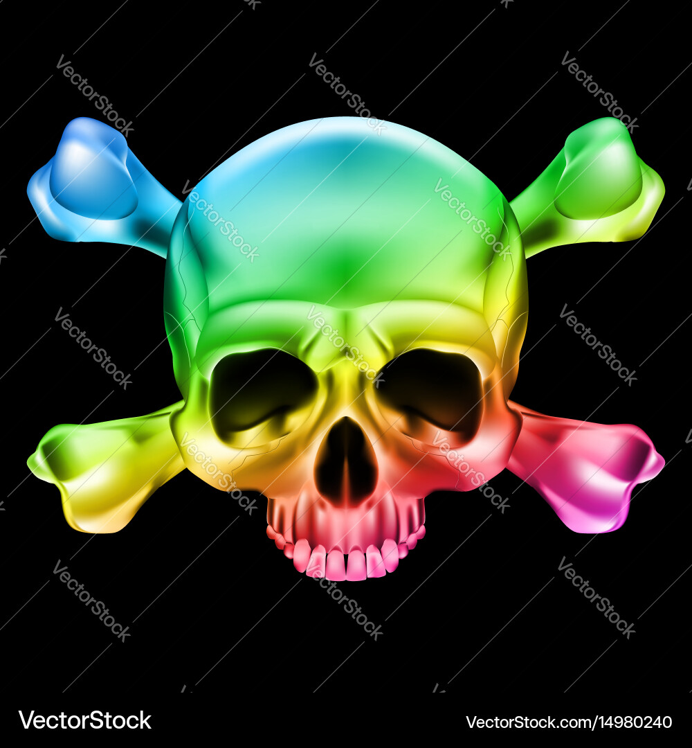 Multi-colored skull and bones on black Royalty Free Vector