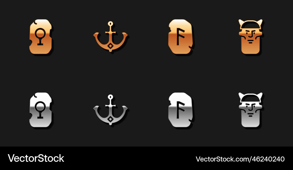 Set magic rune anchor and viking head icon Vector Image