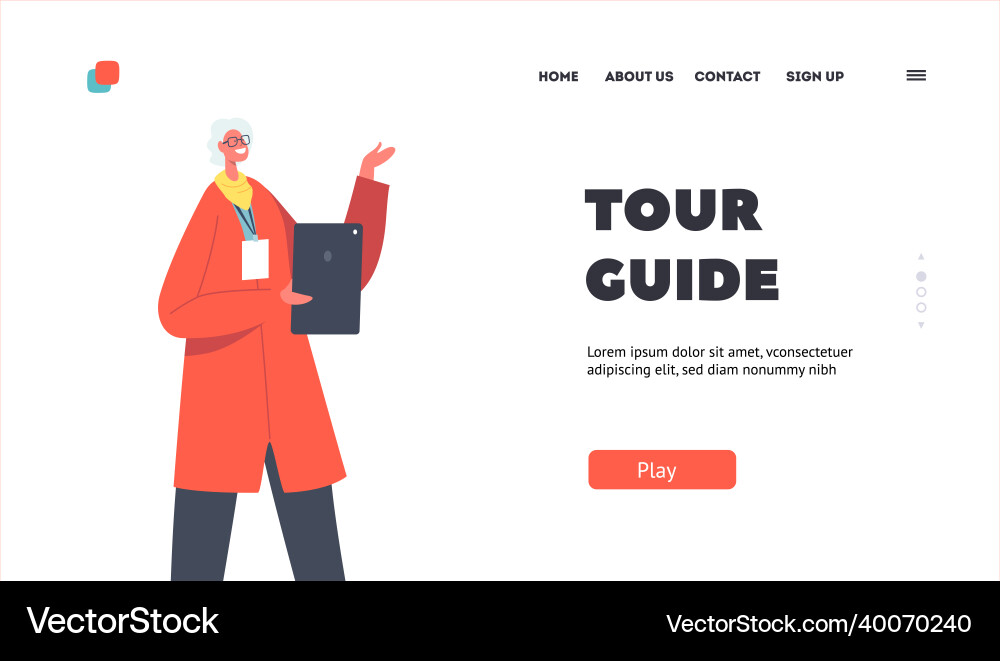 Tour guide landing page template educated senior Vector Image