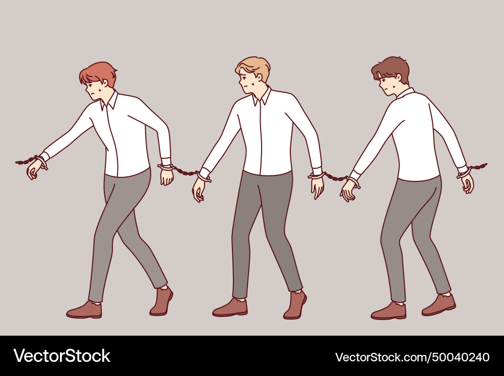White-collar men with handcuffs on hands arrested Vector Image