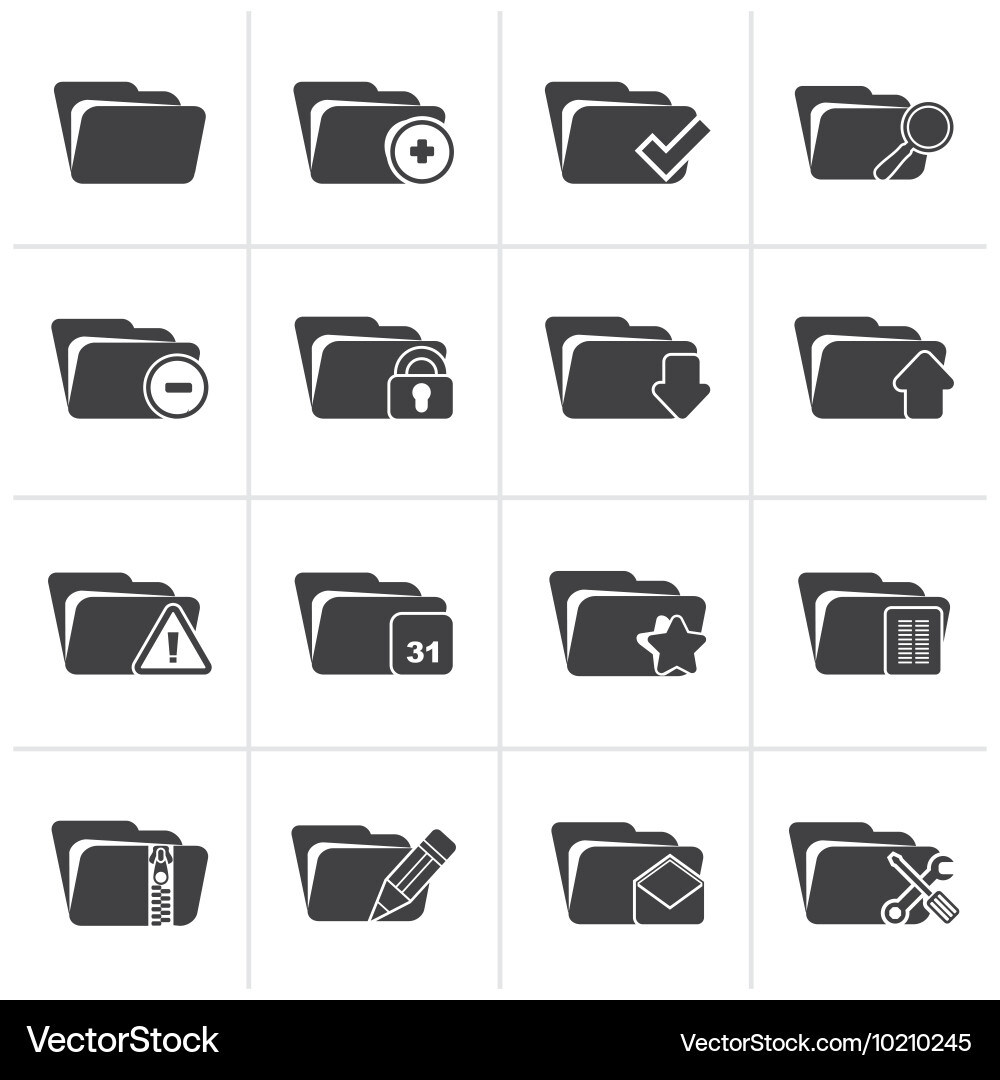 Black different kind of folder icons Royalty Free Vector