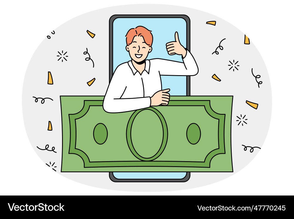Excited man happy with online win Royalty Free Vector Image