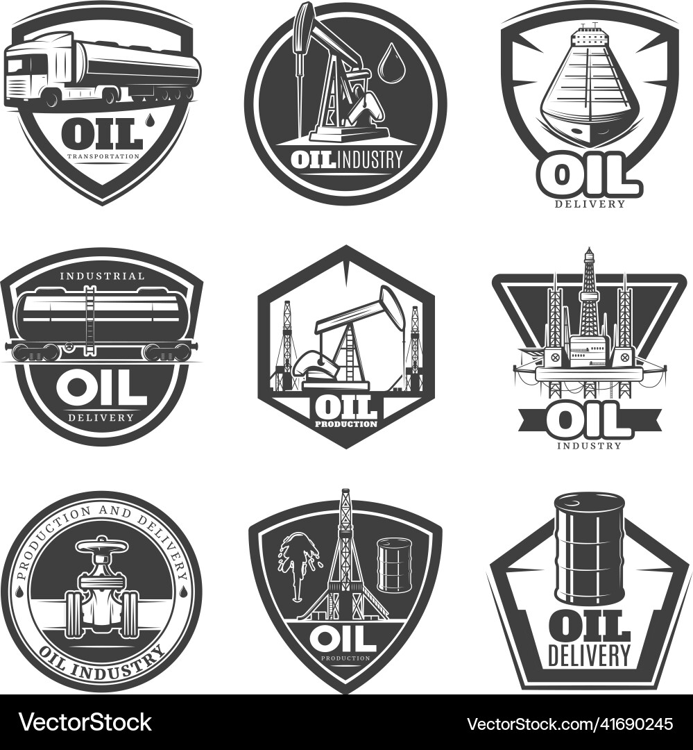 Monochrome oil industry labels Royalty Free Vector Image