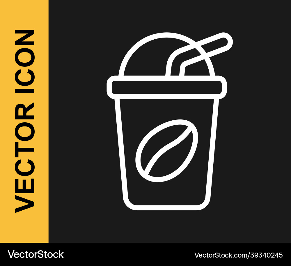 White line iced coffee icon isolated on black Vector Image