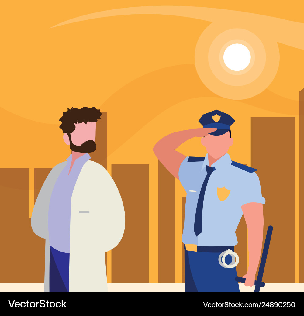 Couple professional workers in cityscape Vector Image