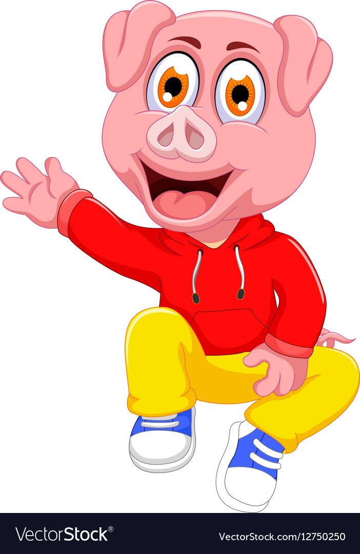Cute pig cartoon waving Royalty Free Vector Image