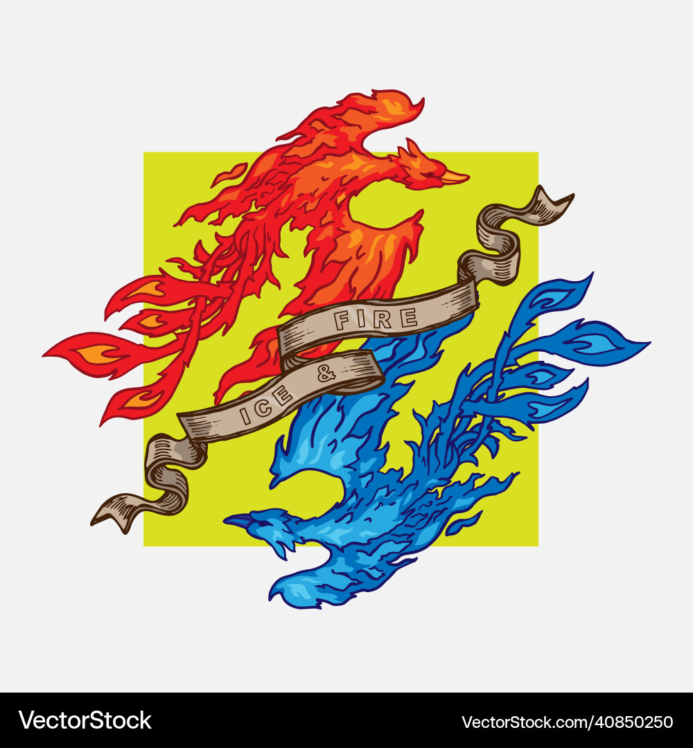 Fire and ice phoenix for t-shirt Royalty Free Vector Image