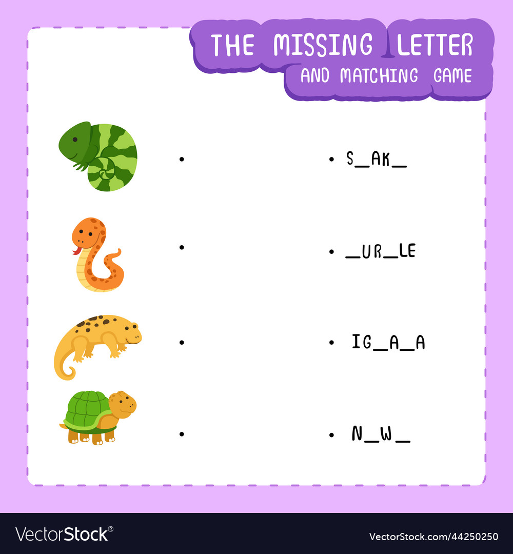 Missing letter and matching game Royalty Free Vector Image