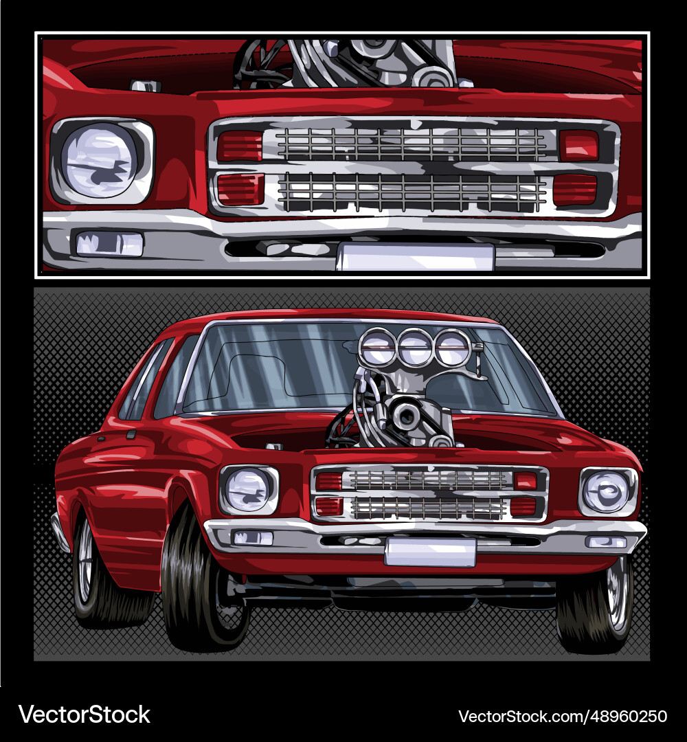 Red drag racing car with grey strip Royalty Free Vector