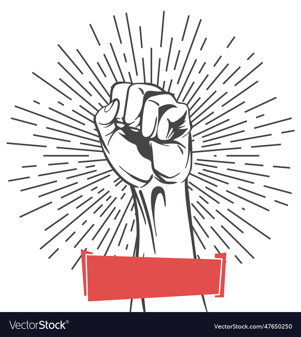 Rised fist hand gesture emblem hand Royalty Free Vector