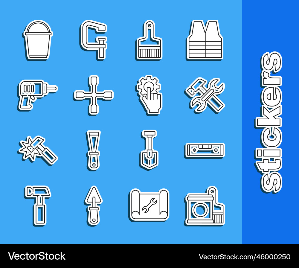 Set line paint bucket and brush construction Vector Image