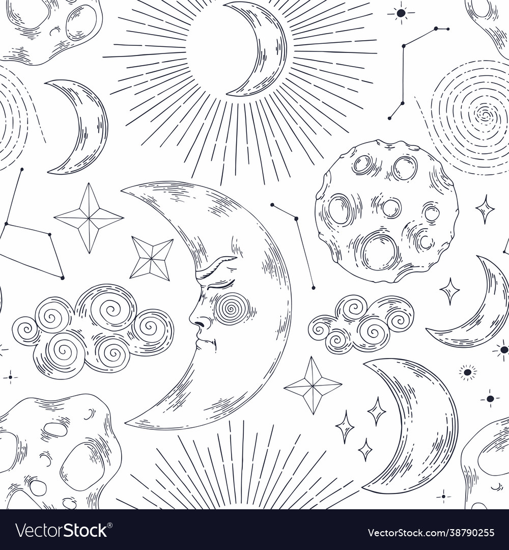 Celestial pattern seamless background Royalty Free Vector