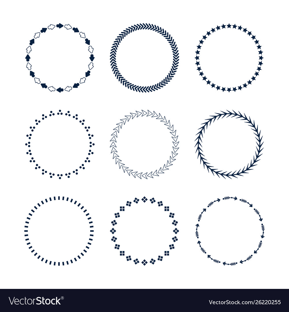 Cute dark blue circle pattern emblems set Vector Image