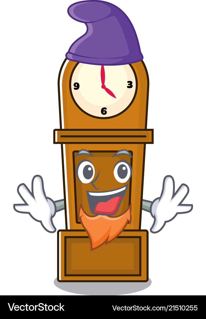 Elf grandfather clock character cartoon Royalty Free Vector