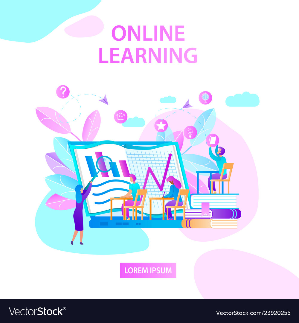 Online learning square banner trainer explaining Vector Image