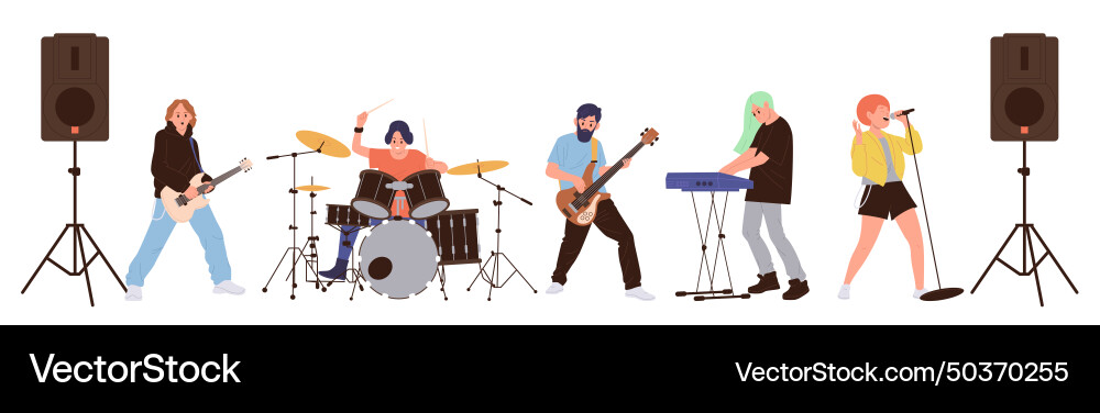 Rock group cartoon characters playing music Vector Image