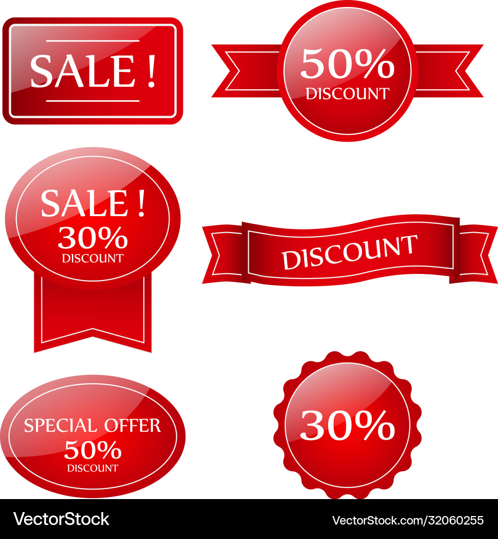 Set red discount tickets labels stamps Royalty Free Vector