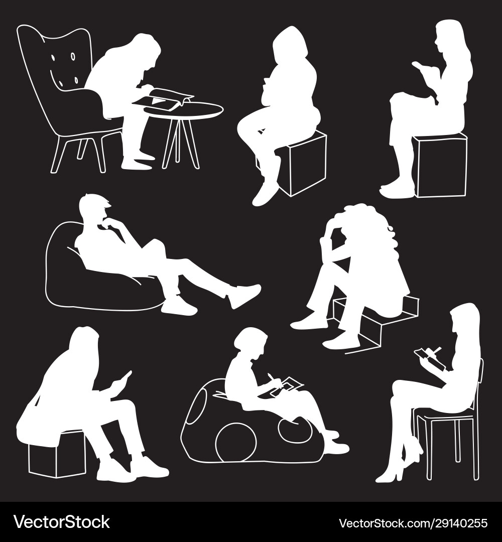 Set women sitting in different poses Royalty Free Vector