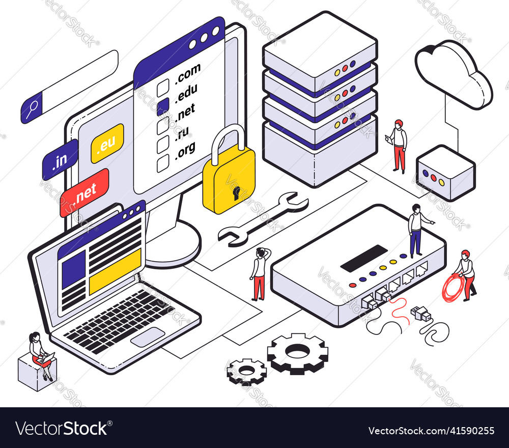 Web hosting isometric concept Royalty Free Vector Image