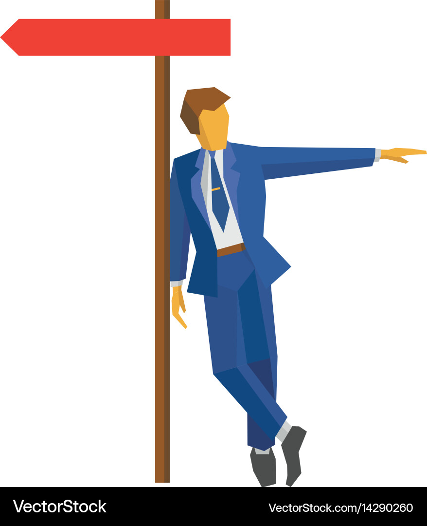 Businessman near pointer shows in opposite side Vector Image