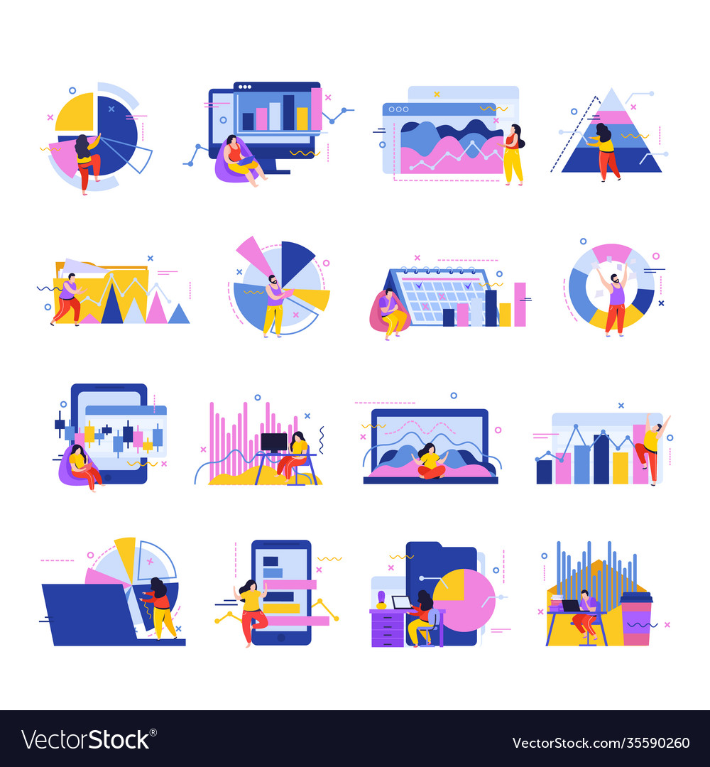 Data analysis icons collection Royalty Free Vector Image