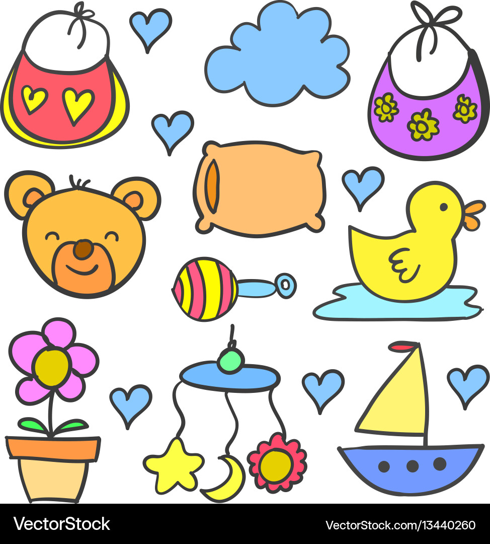Doodle of element baby various set Royalty Free Vector Image