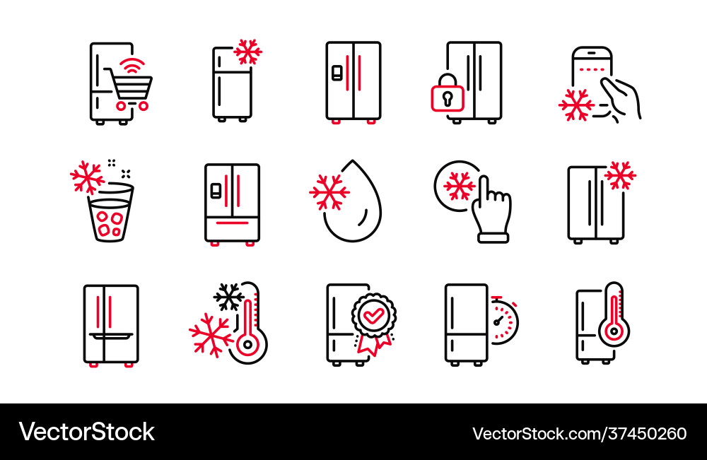 Fridge line icons set freezer storage Royalty Free Vector