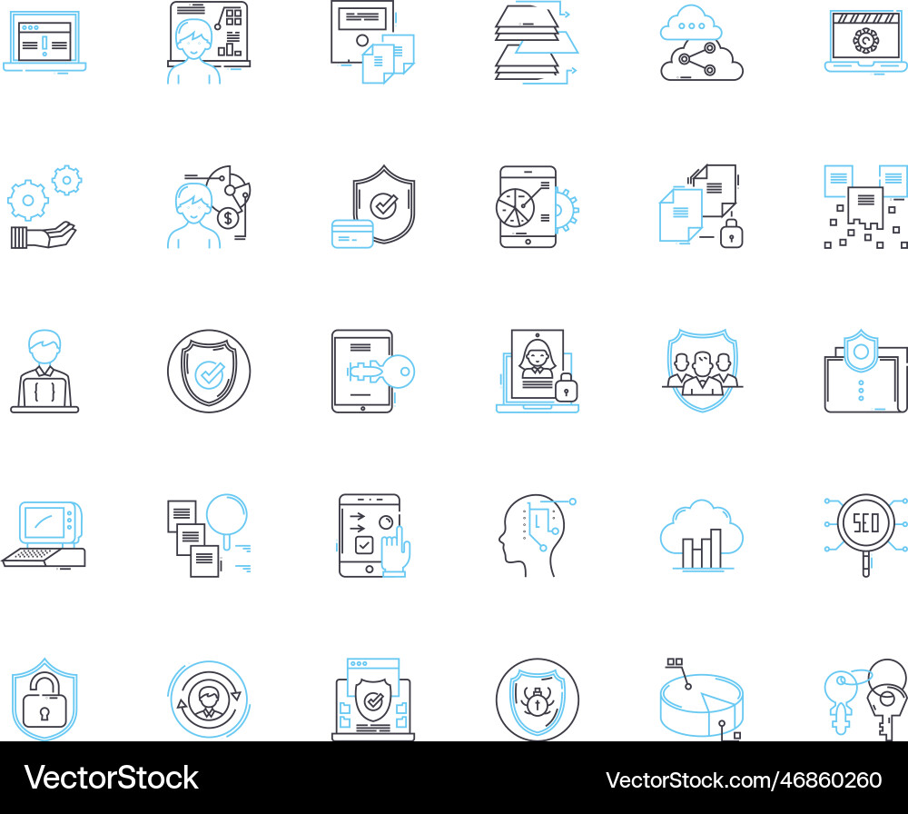 Privacy policy linear icons set consent Royalty Free Vector