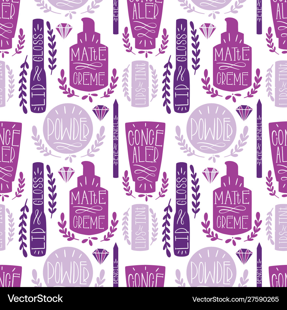 Beauty cosmetic makeup seamless pattern hand draw Vector Image