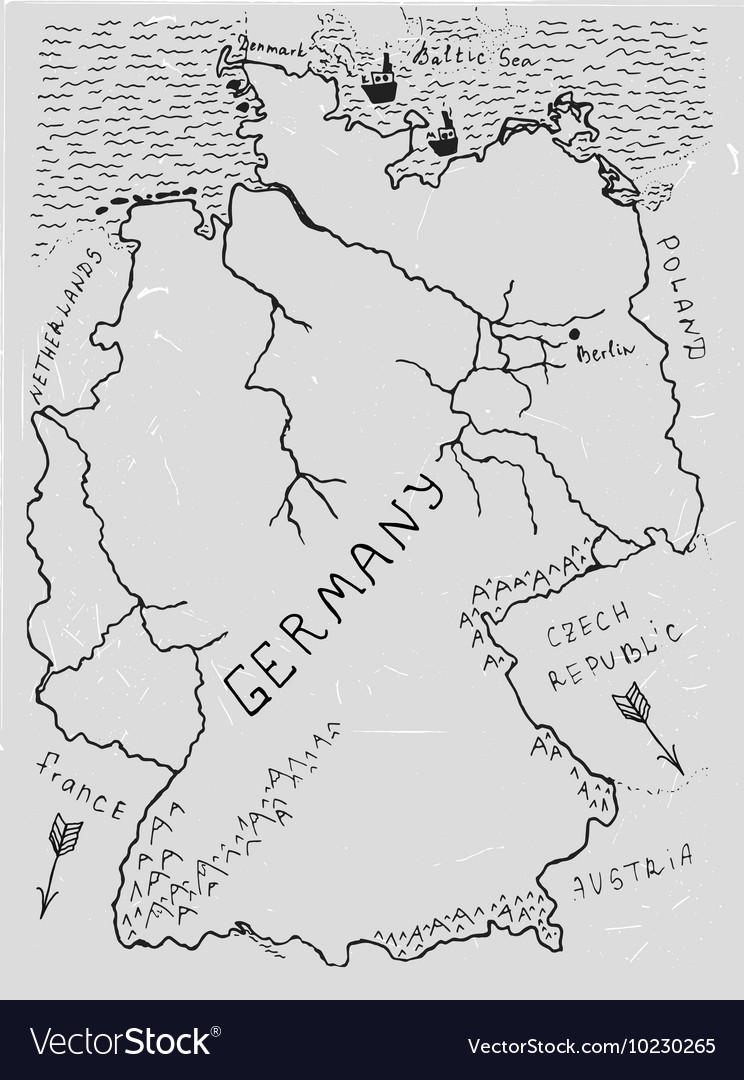 Germany hand drawn map 02 Royalty Free Vector Image
