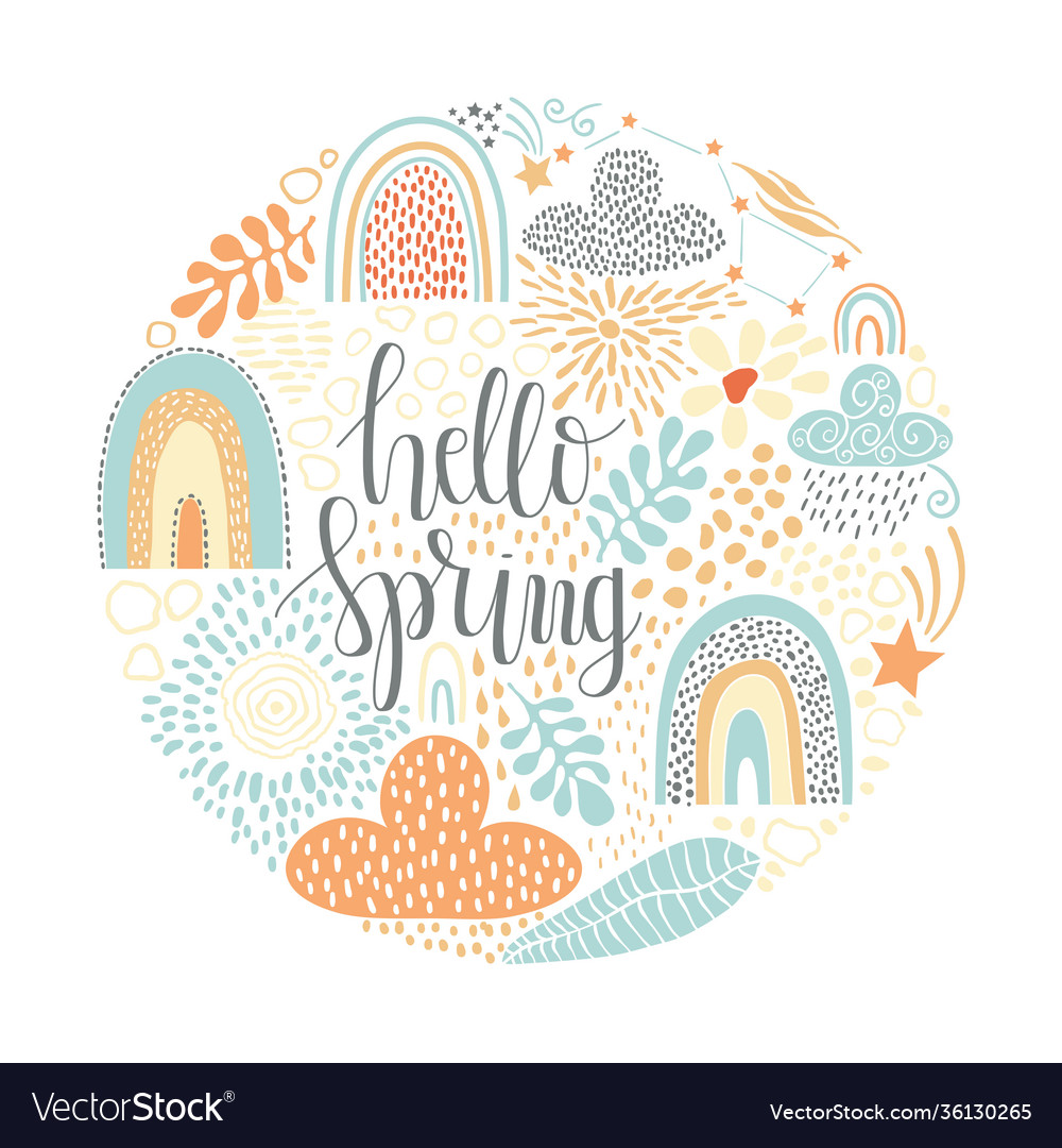 Hello spring circle composition Royalty Free Vector Image