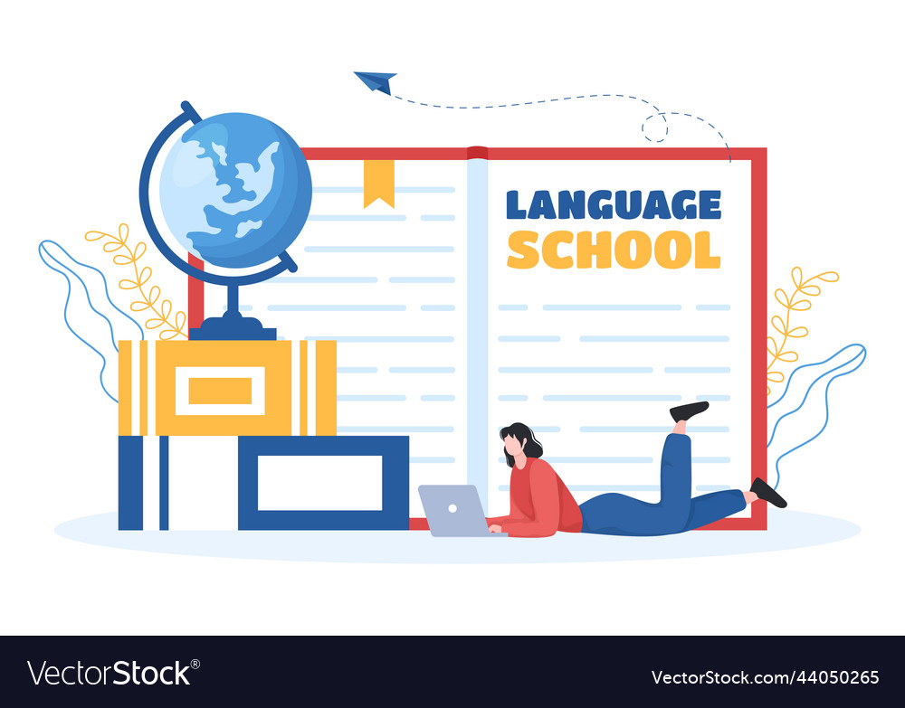 Language school template hand drawn cartoon flat Vector Image